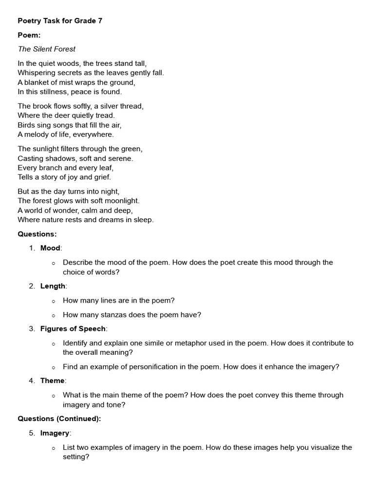 Poetry and Drama Task For Grade 7 | PDF | Poetry