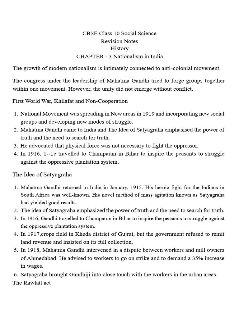 Nationalism in India Notes | PDF | Mahatma Gandhi | Indian Nationalism