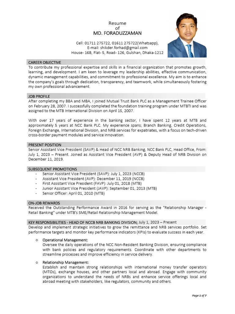 Resume-Forhad October 02, 2024 | PDF | Regulatory Compliance | Banks
