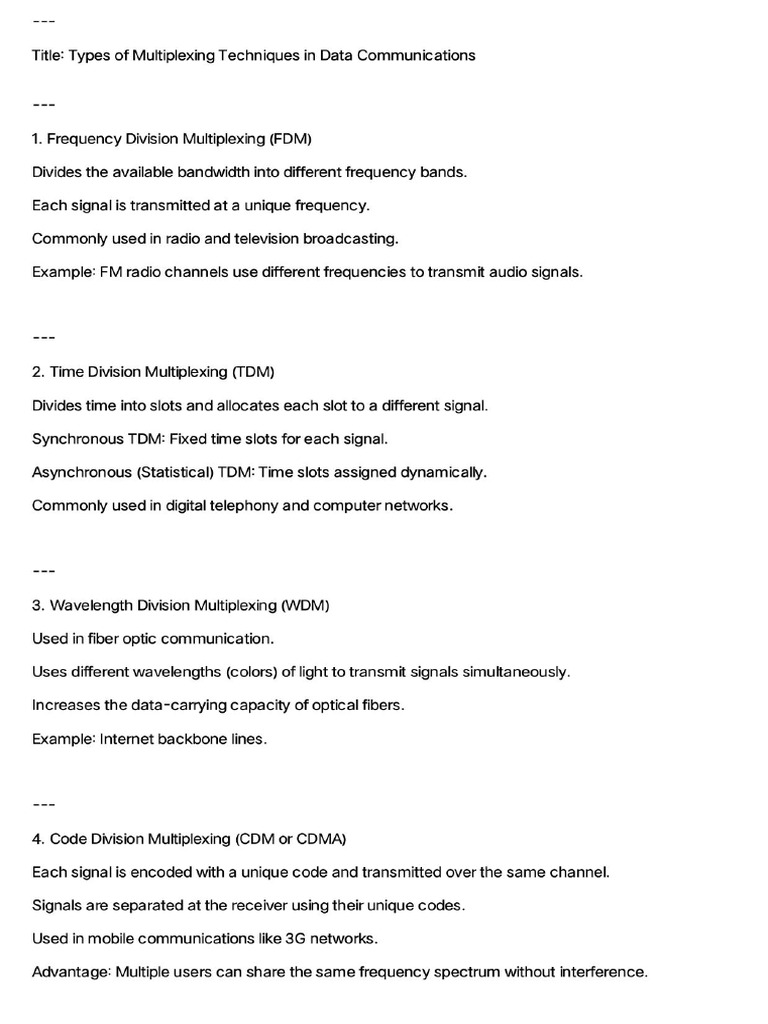 Multiplexing in Data Communications | PDF