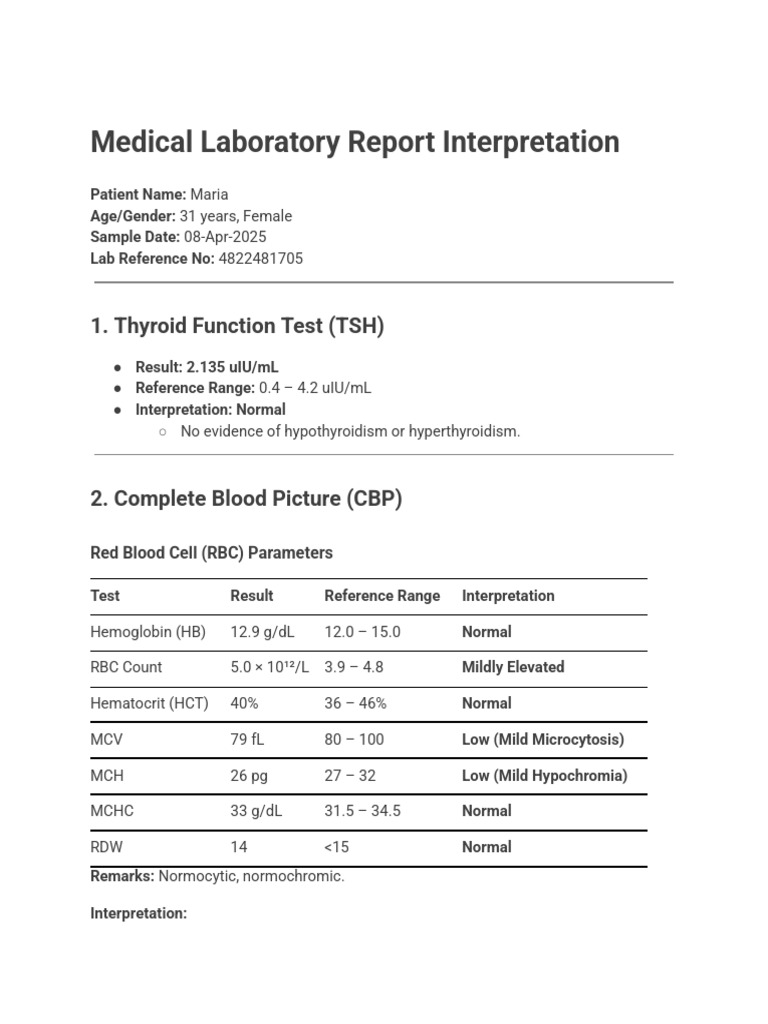 Medical Laboratory Report Interpretation | PDF | Clinical Medicine ...