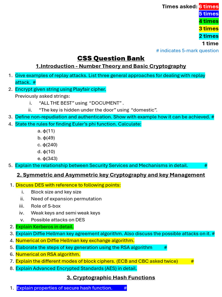 CSS Answer Bank (Repeated Qns Only) | PDF | Key (Cryptography) | Cryptography