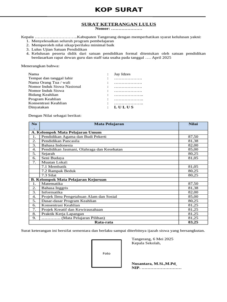 Format SKL SMK - Kurmer-OK | PDF