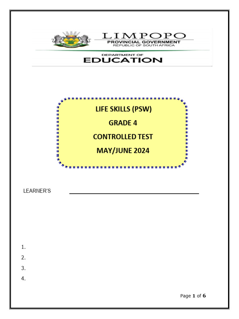 Grade 4 Life Skills Term 4 Test | PDF | Bullying | Psychology