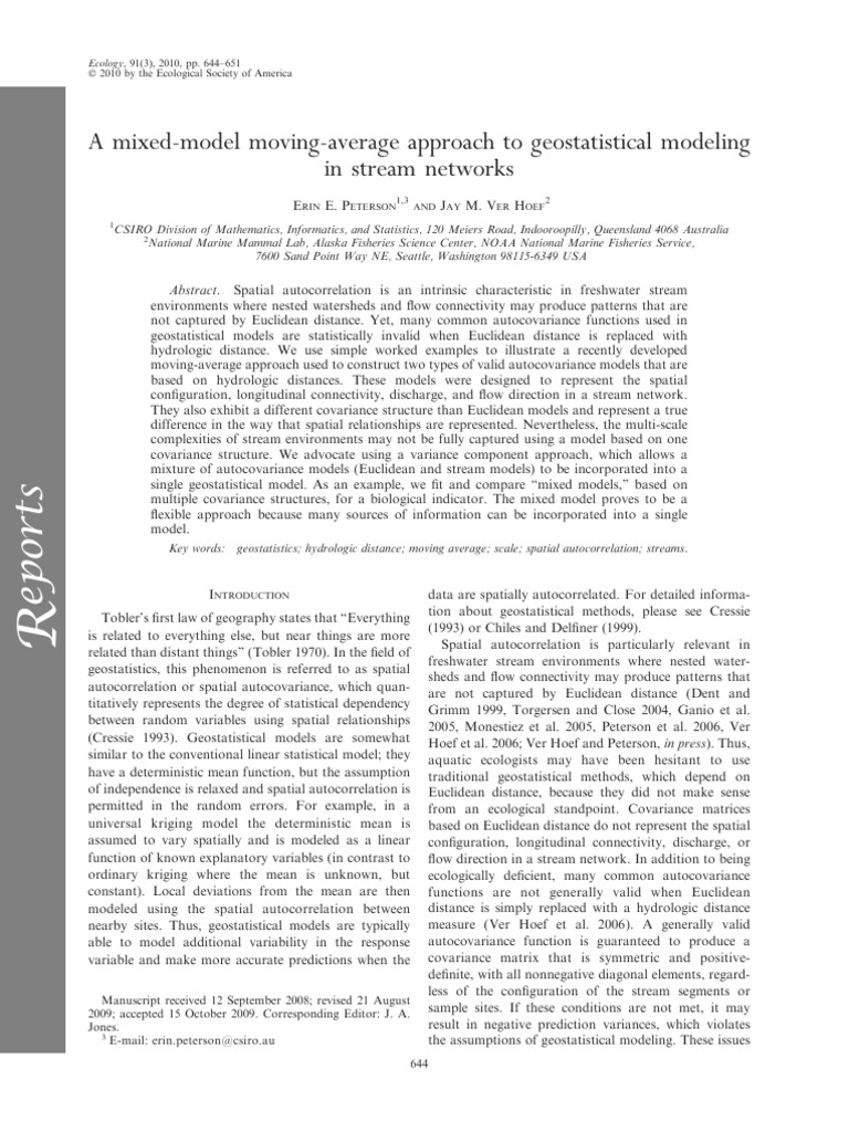 Geostatistical Modeling in Stream Networks | PDF | Spatial Analysis ...