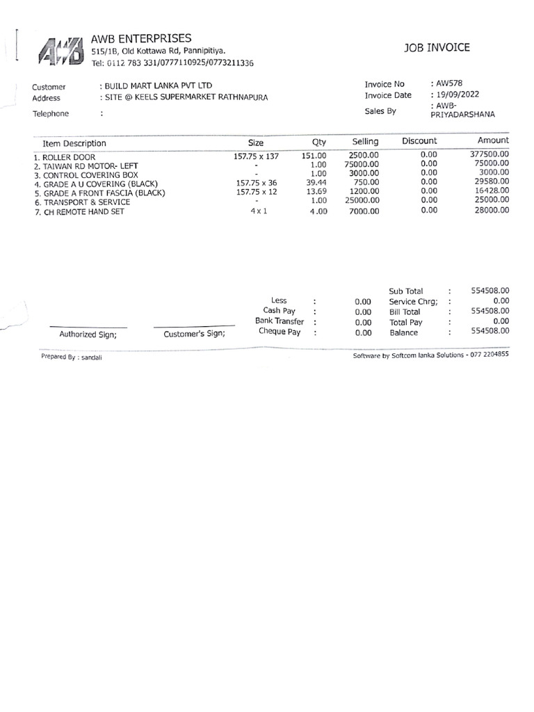 Invoice - Roller Door | PDF