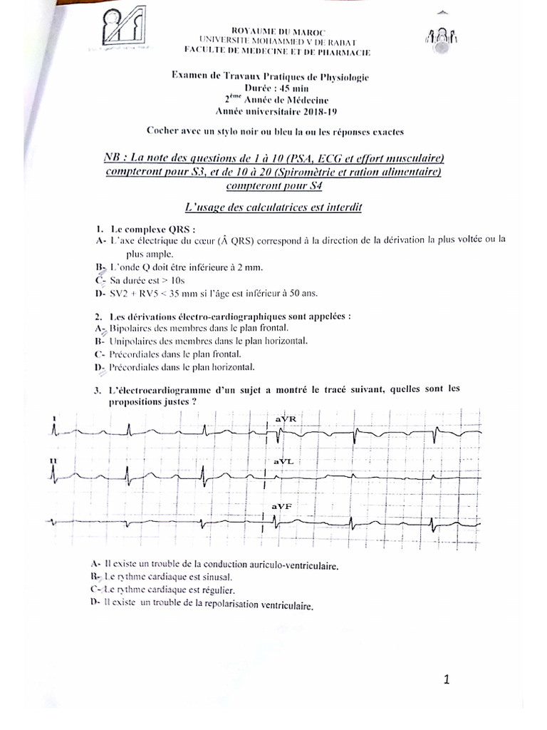Exam TP Physio 2018 | PDF