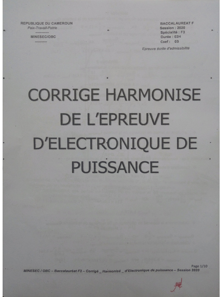 Corrigé Électronique de Puissance BAC F3 2020 | PDF