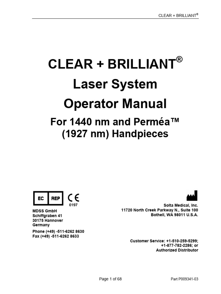 CLEAR + BRILLIANT® Laser System Operator Manual For 1440 nm and Perméa ...