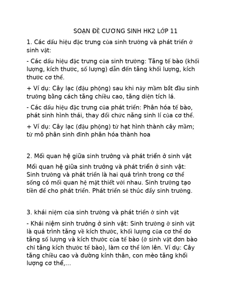 SOẠN ĐỀ CƯƠNG SINH HK2 LỚP 11 Trường Ngân | PDF