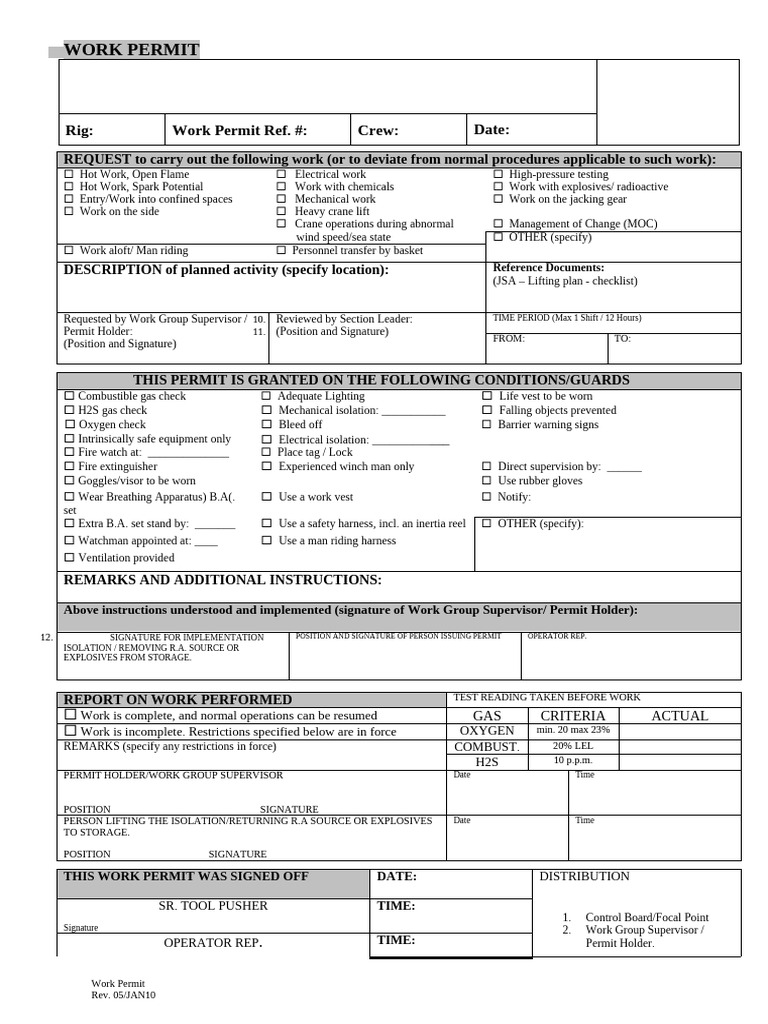 Work Permit Form (English) | PDF | Fires | Safety
