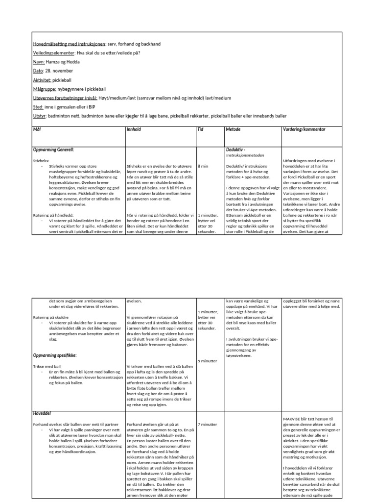 Innhold Øktplan | PDF