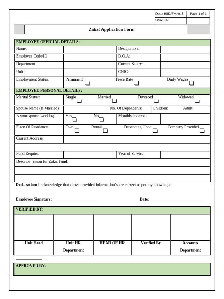 Zakat Form - Sample | PDF