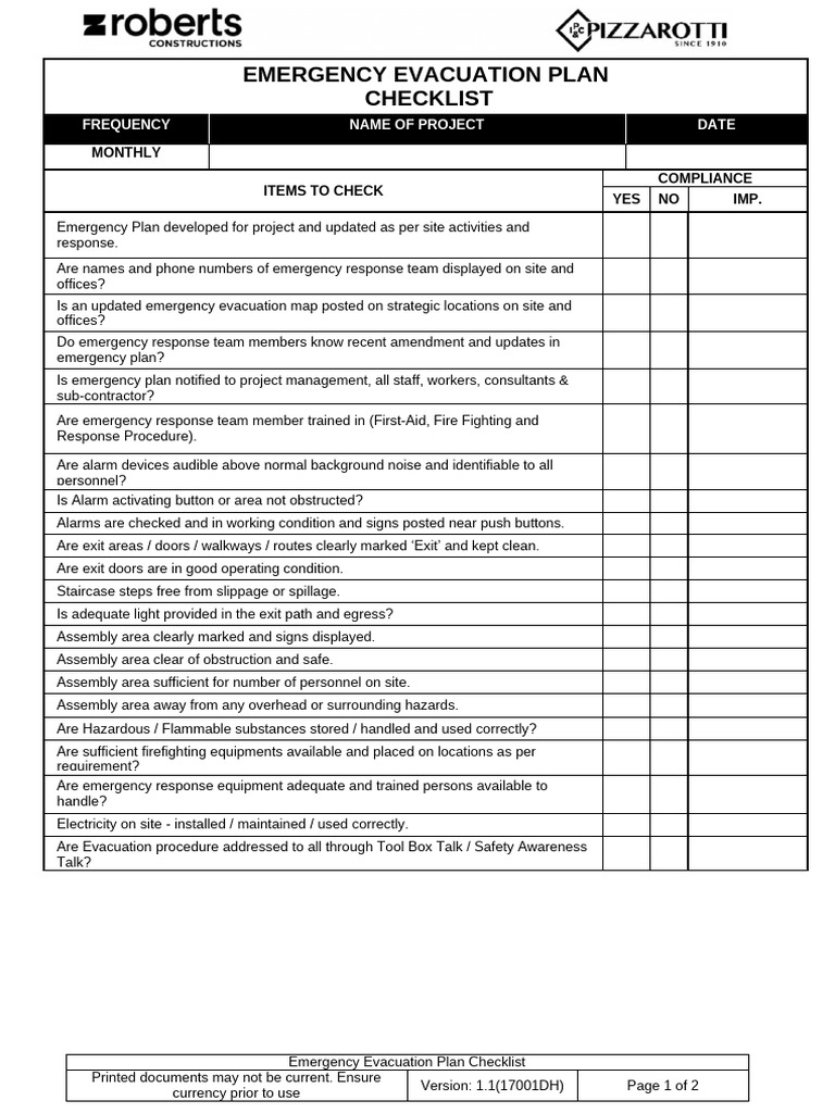 Checklist - Emergency Evacuation Plan | PDF | Emergency Evacuation ...