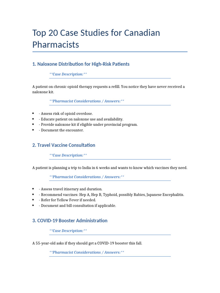 Top 20 Canadian Pharmacist Case Studies | PDF | Naloxone | Medical Prescription