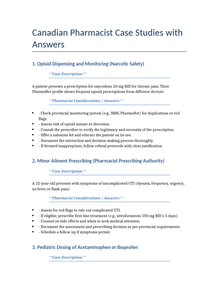 Canadian Pharmacist Case Studies | PDF | Medical Prescription | Pharmacist