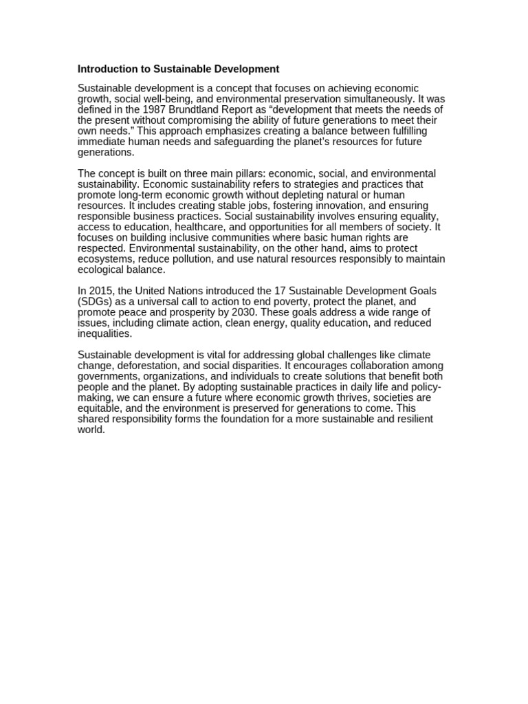 Introduction To Sustainable Development | PDF