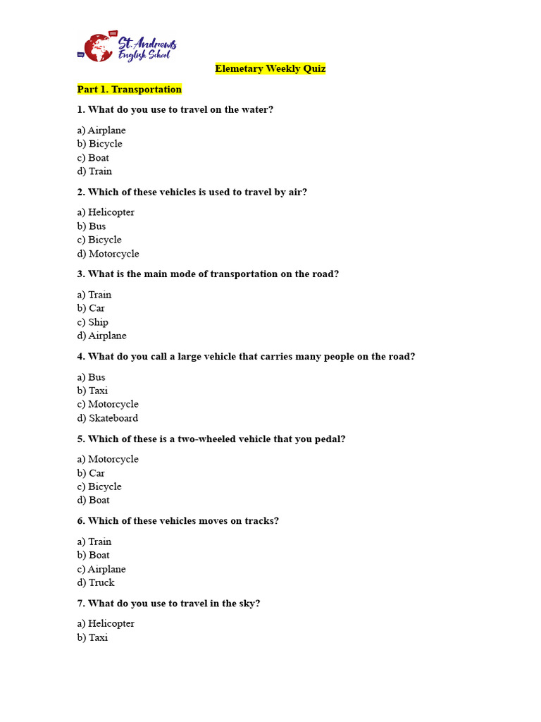 Elemetary Weekly Quiz | PDF