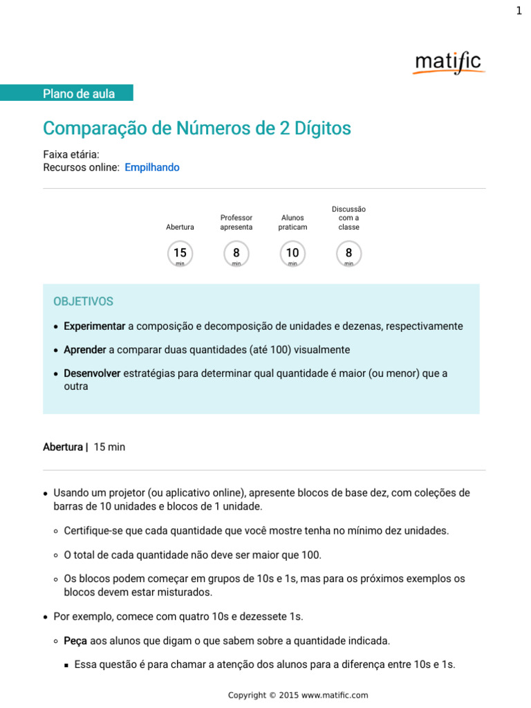 Comparação de Números: Aula Interativa | PDF | Tempo