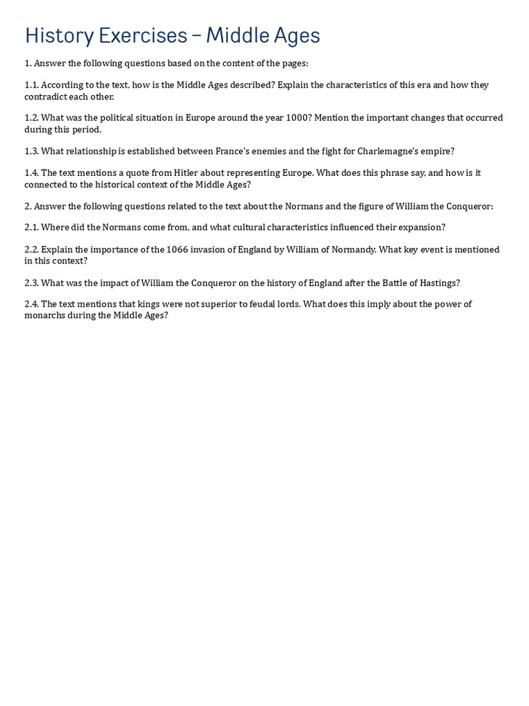 Middle Ages Exercises - Docx 20250125 142017 0000 | PDF