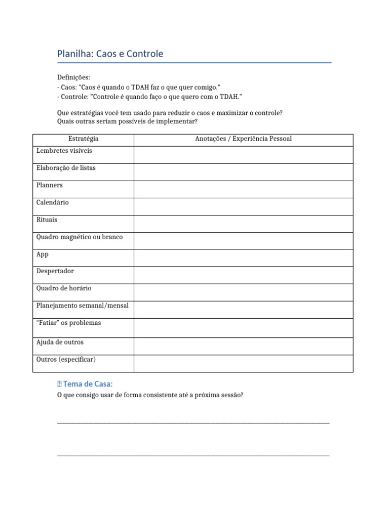 Planilha Caos Controle Formatada | PDF