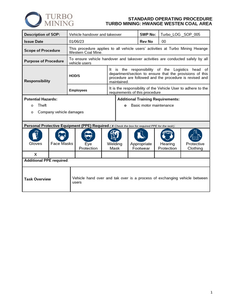 Turbo - LOG - SOP - 005 Vehicle Handover and Takeover | PDF | Personal ...