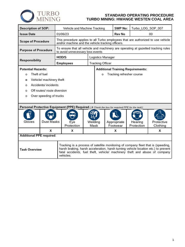 Turbo LOG SOP 007 Tracking | PDF | Personal Protective Equipment ...