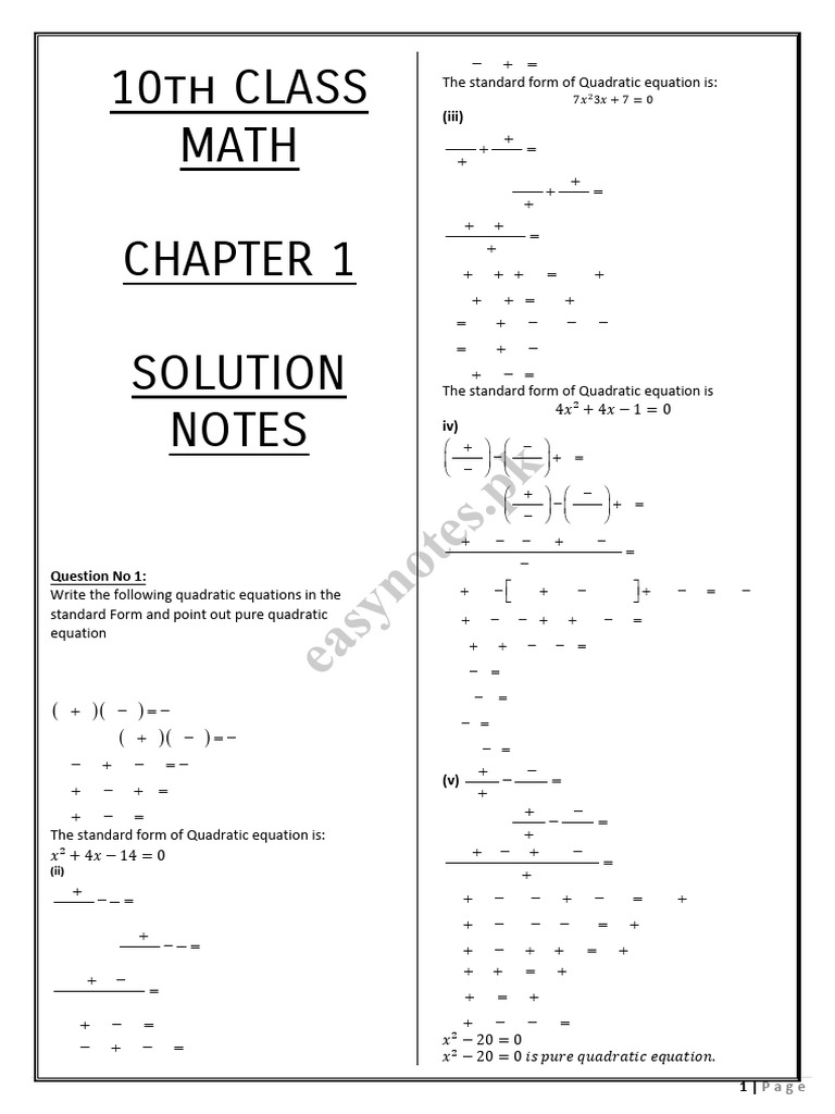 10th Class Math Notes Chapter | PDF | Mathematics | Elementary Mathematics