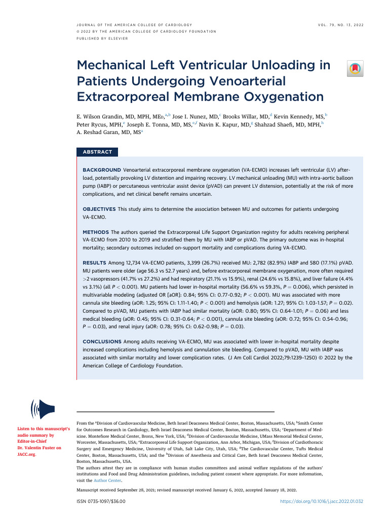 Mechanical Left Ventricular Unloading in Patients Undergoing ...