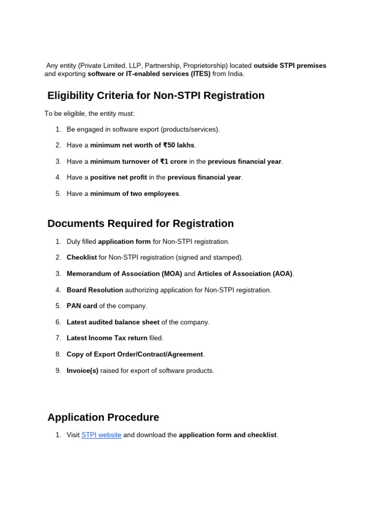 Non-STPI Registration Guide for IT Exports | PDF