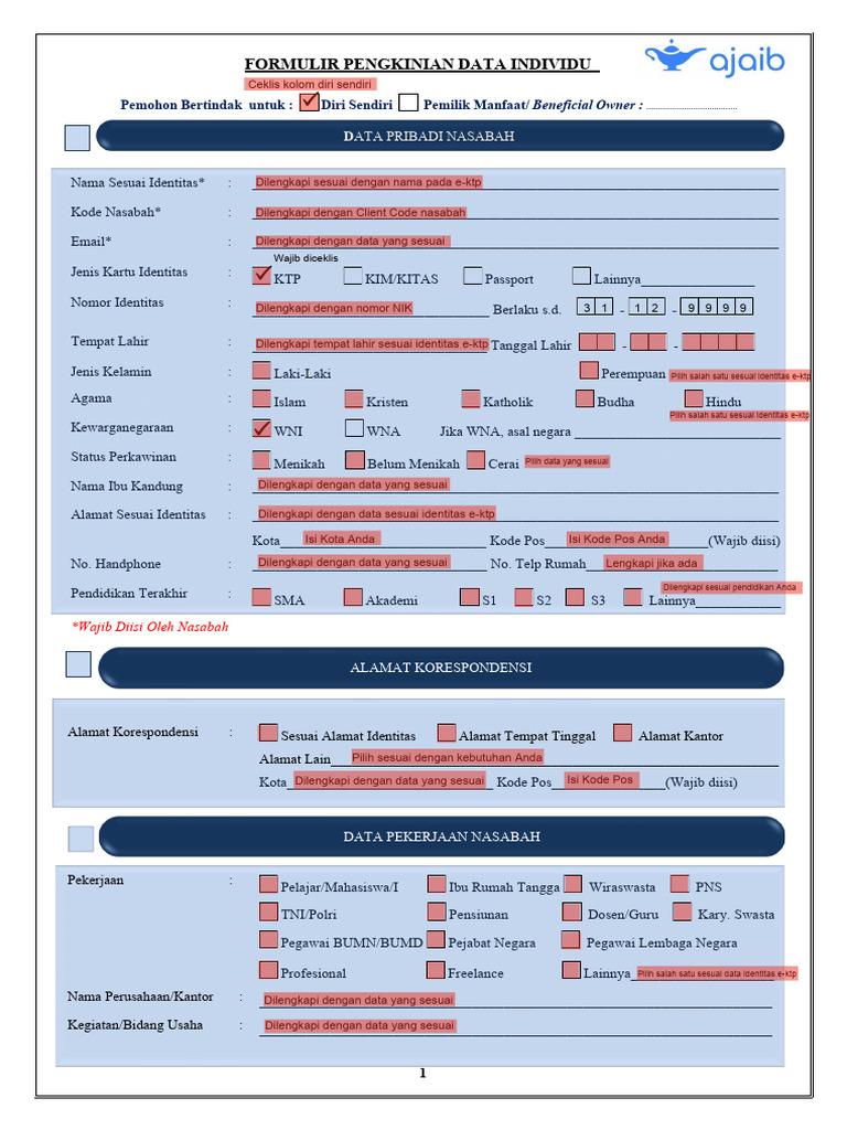 New Form Pengkinian Data Individu | PDF