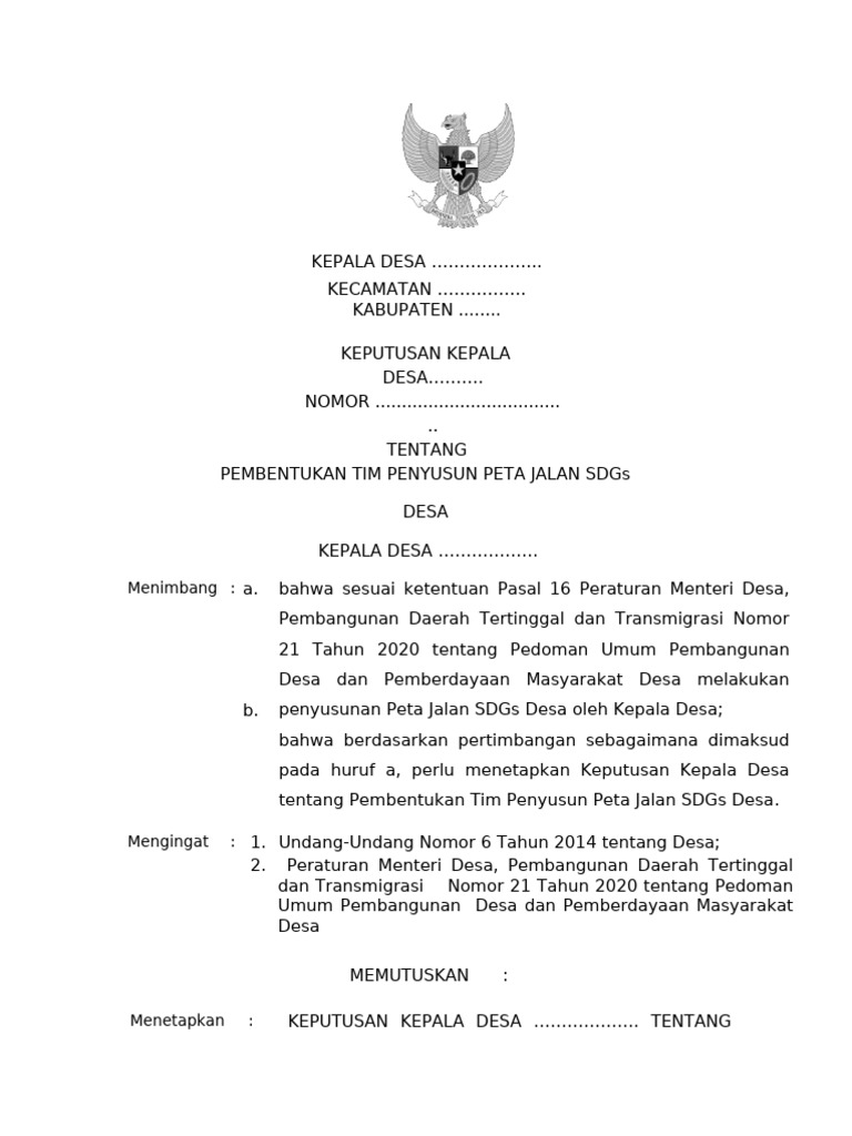 SK Tim Penyusun Peta Jalan SDGs Desa | PDF