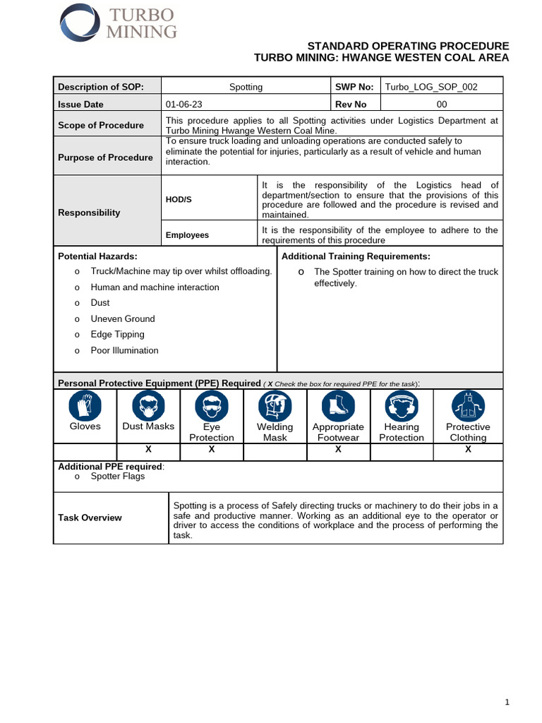 Turbo LOG SOP 002 Spotting | PDF | Personal Protective Equipment | Truck