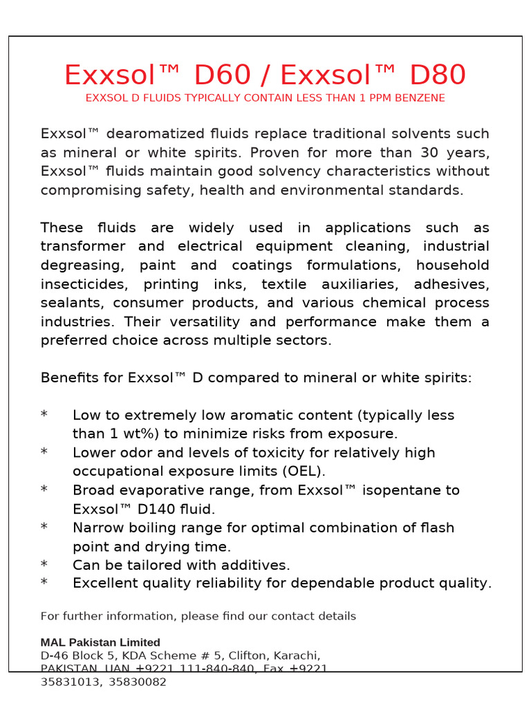 Exxsol D Grade Flyer | PDF | Chemical Substances | Materials