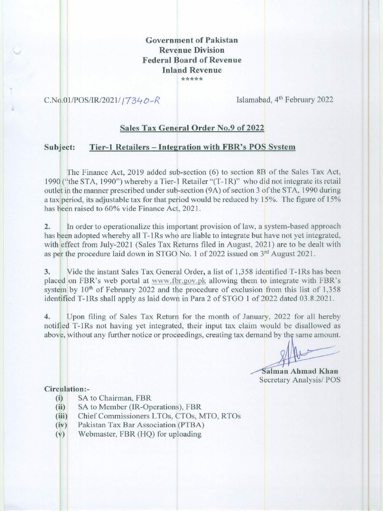 Sales Tax Order for Tier-1 Retailers | PDF | Lahore
