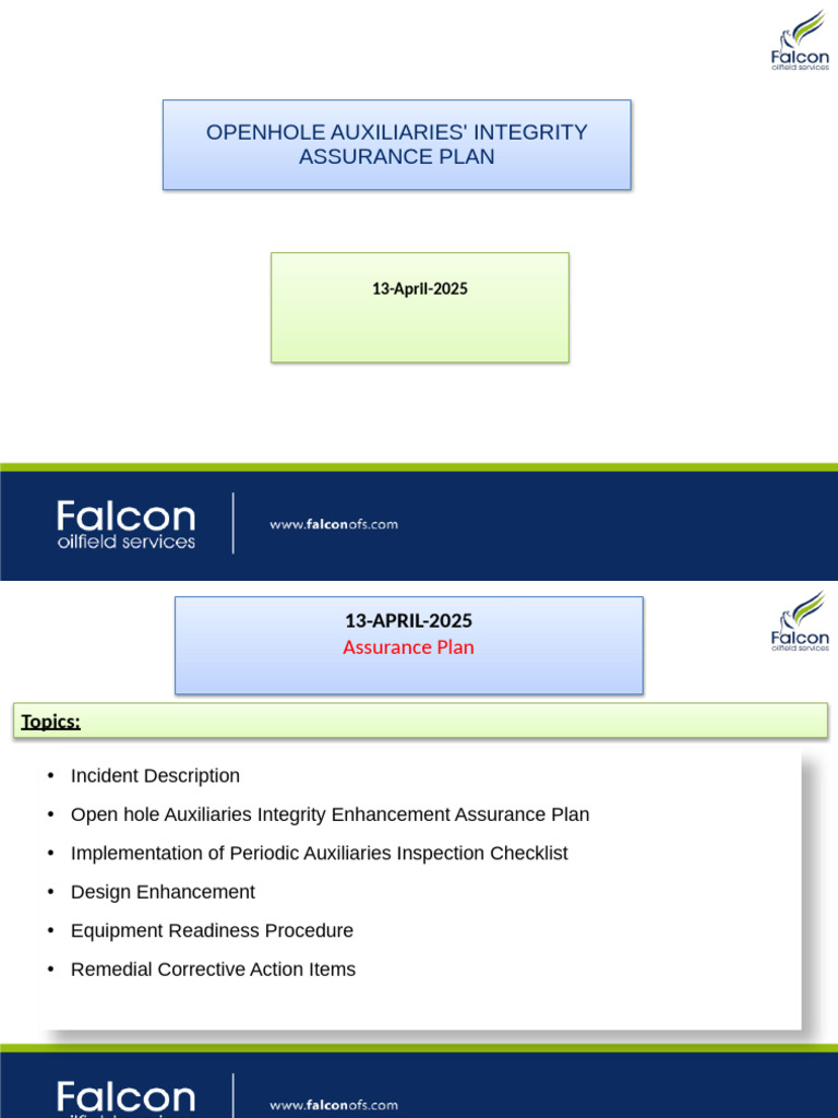 Openhole Auxiliaries Integrity Assurance Plan Version 2 | PDF