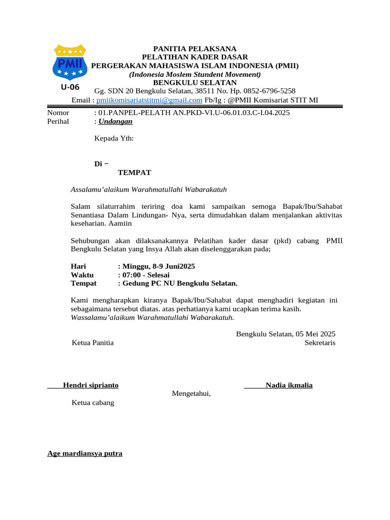 Undangan Pelatihan Kader Dasar PMII | PDF