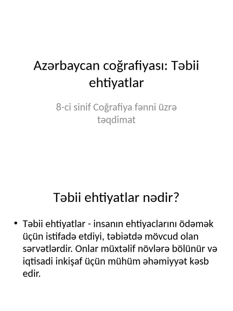 Tebii Ehtiyatlar Prezentasiya | PDF