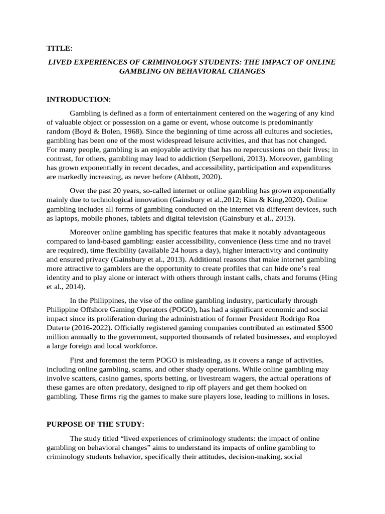 Impact of Online Gambling on Criminology Students | PDF | Qualitative ...