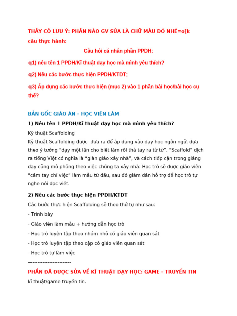 GA Tham Khao. Ví Dụ Về Chọn 1 PPDH Minh Họa Trong Giáo Án | PDF