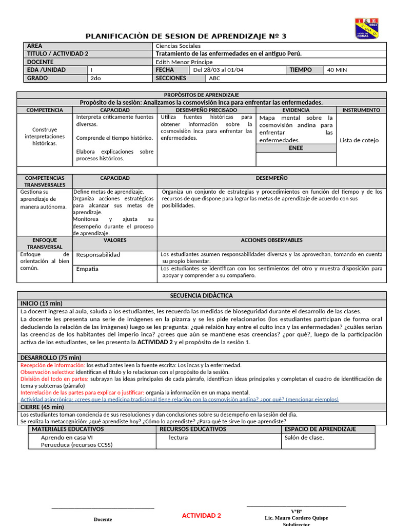 S1-2do Act2 | PDF | Imperio Inca | Aprendizaje