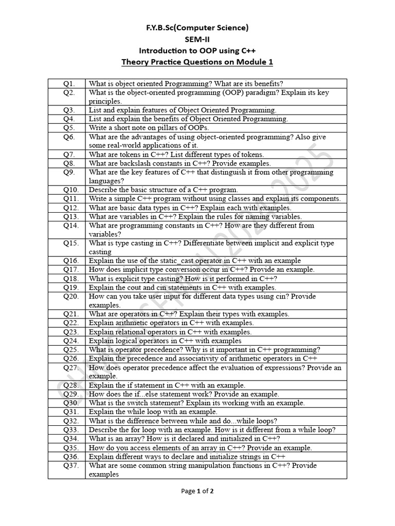 Theory Practice Questions_Module 1 | PDF | Programming | Constructor (Object Oriented Programming)