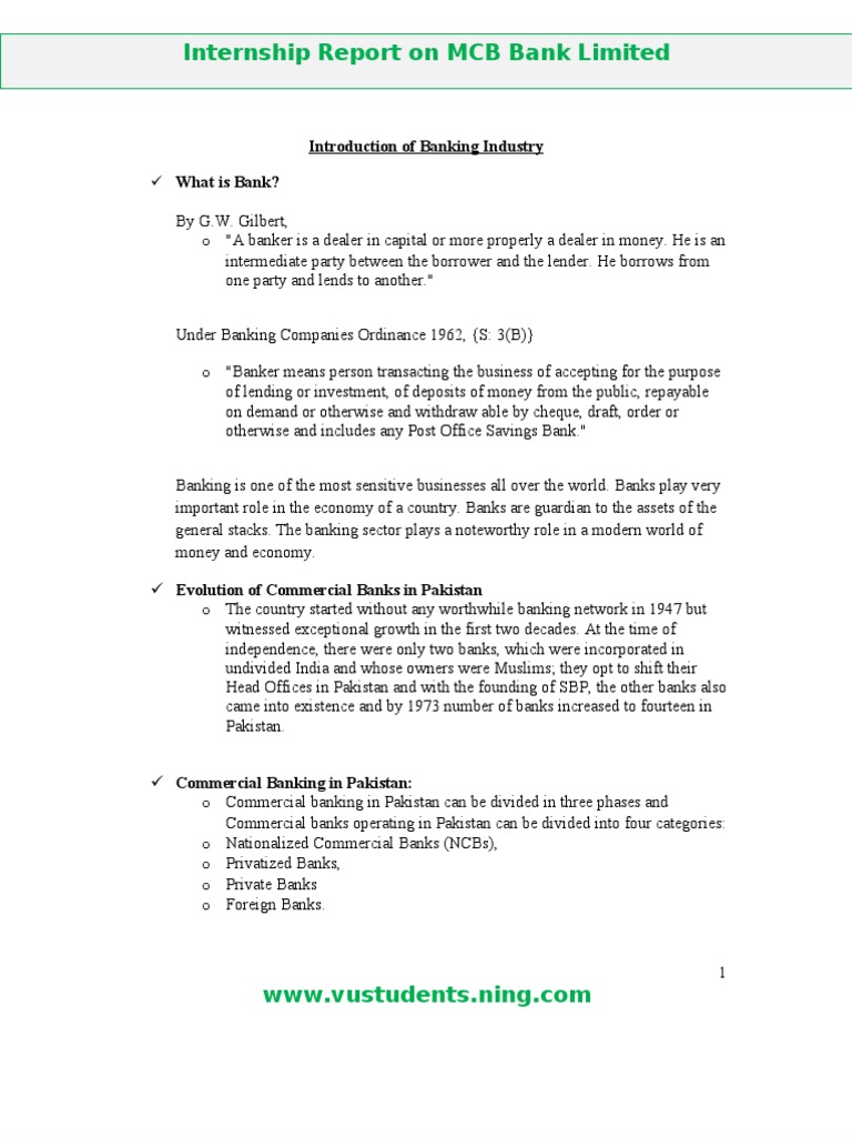 MCB Bank Limited: Internship Report Overview | PDF | Banks | Deposit ...