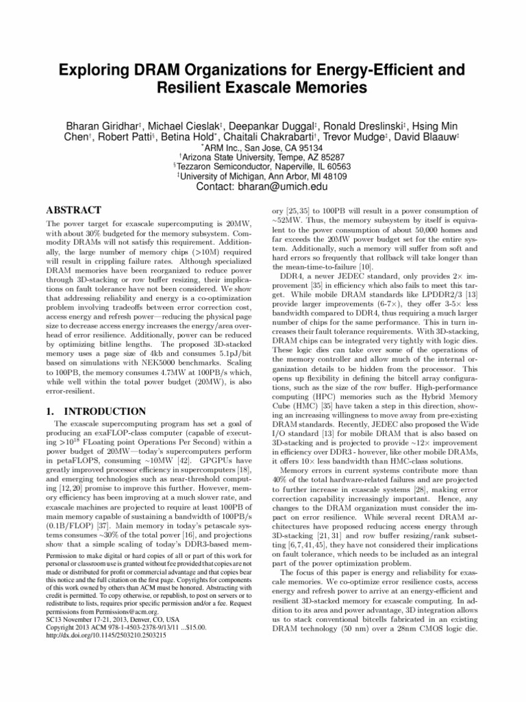 Exploring-DRAM-Organizations-for-Energy-Efficient-andResilient-Exascale-Memories | PDF | Dynamic ...