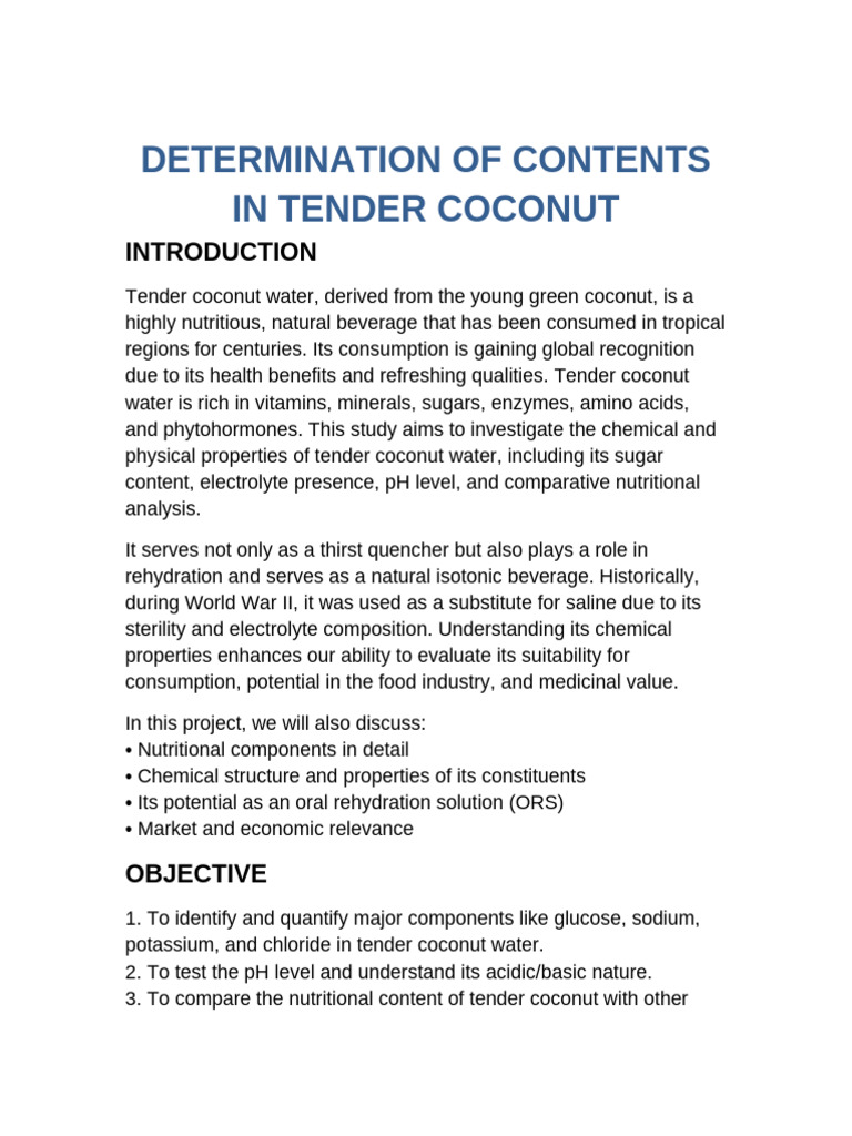 Final Tender Coconut Project 30 Pages | PDF | Sodium | Potassium