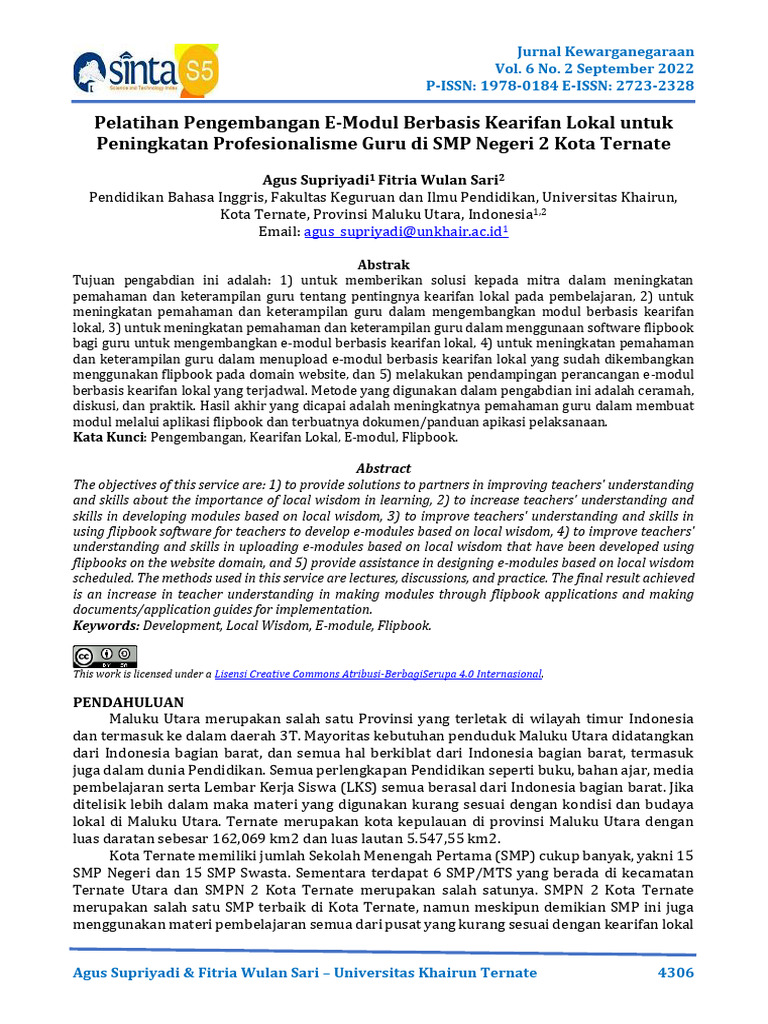 Pelatihan Pengembangan E-Modul Berbasis Kearifan Lokal untuk | PDF