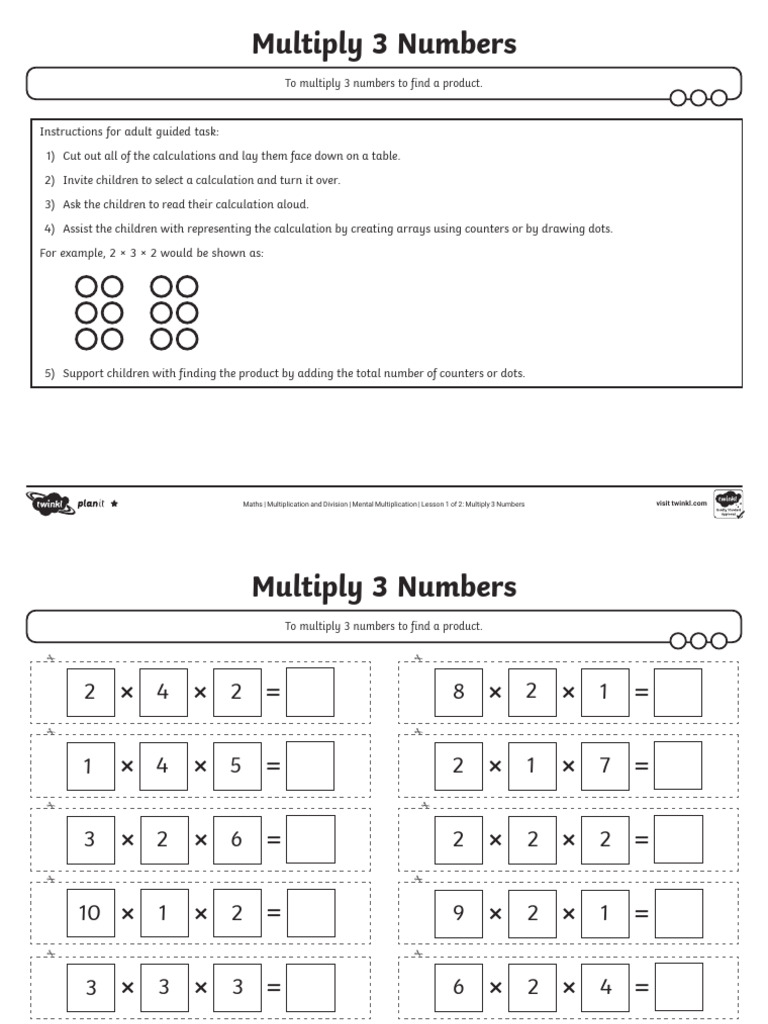 T M 1670517931 Multiply 3 Numbers Differentiated Activity Sheets - Ver ...