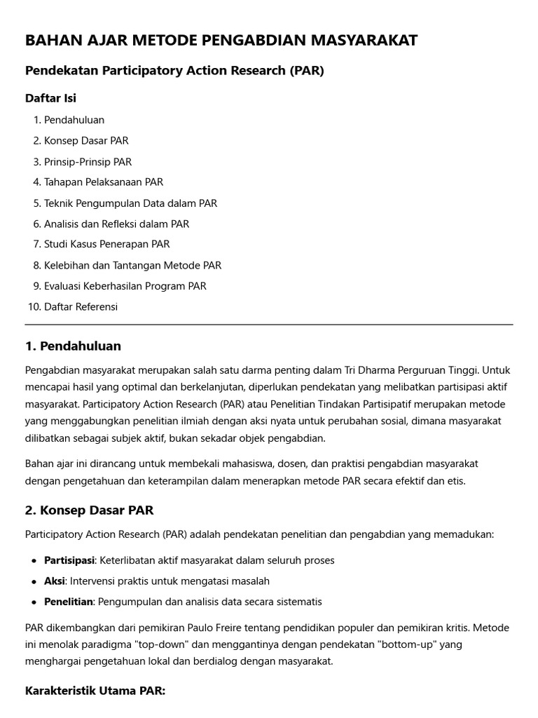 Bahan Ajar - Metode Pengabdian Masyarakat Dengan Pendekatan PAR | PDF
