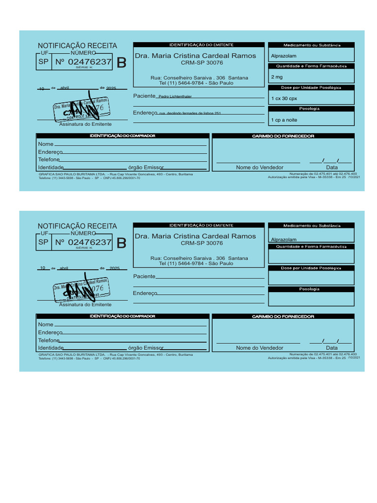 Receita Azul para Alprazolam 2mg | PDF