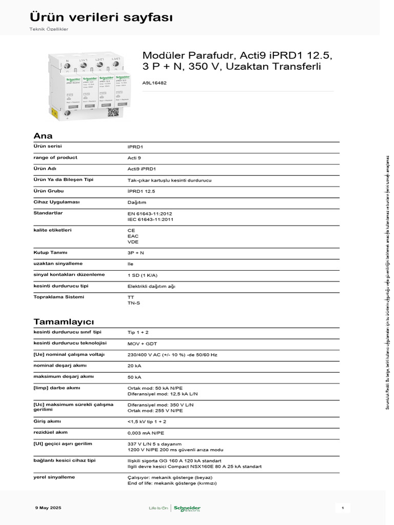 Schneider Electric - Acti9-iPRF1-PRD1-Parafudr - A9L16482 | PDF